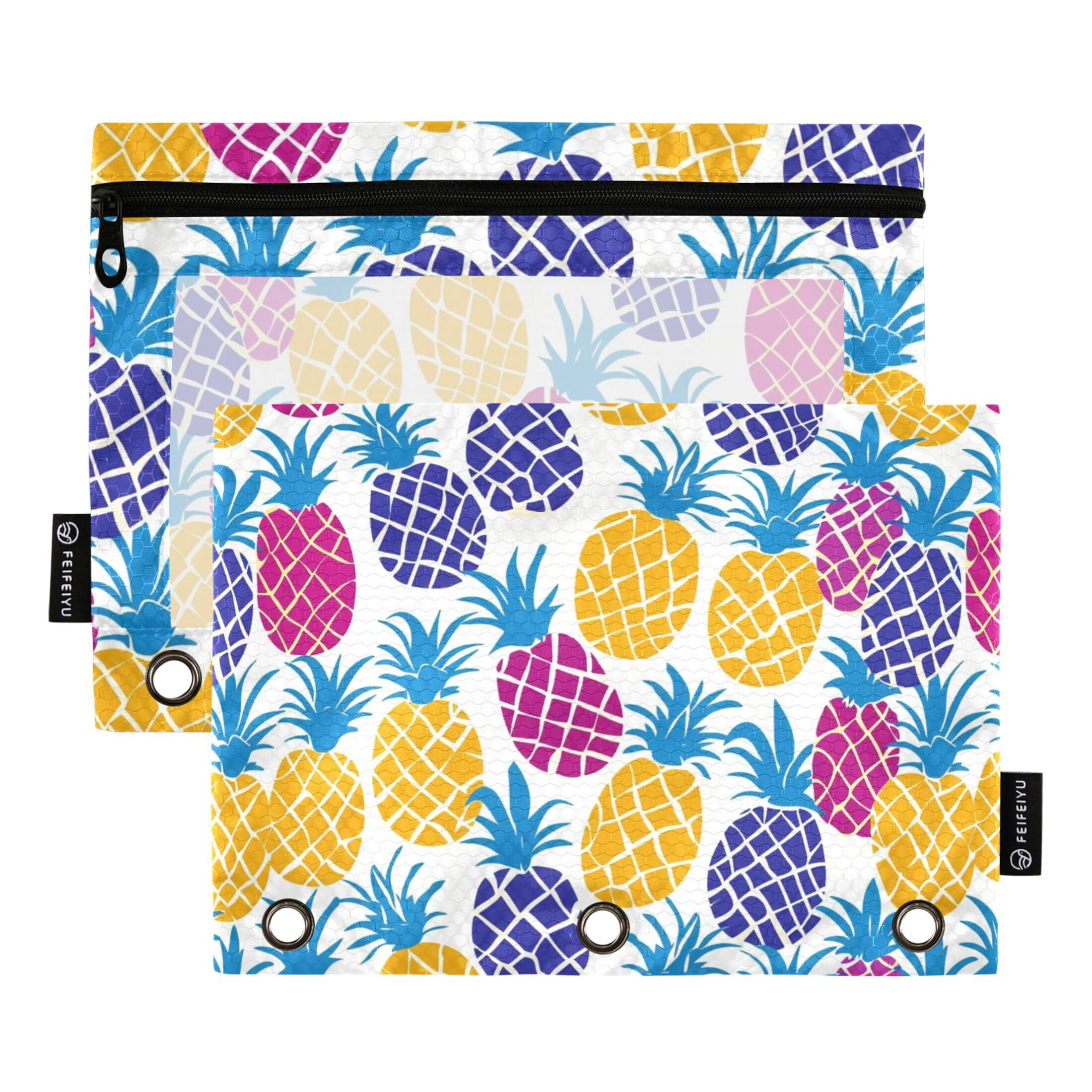 Colorful Pineapple Outline 2 Pack Pencil Pouch for 3 Ring Binder Smooth ...