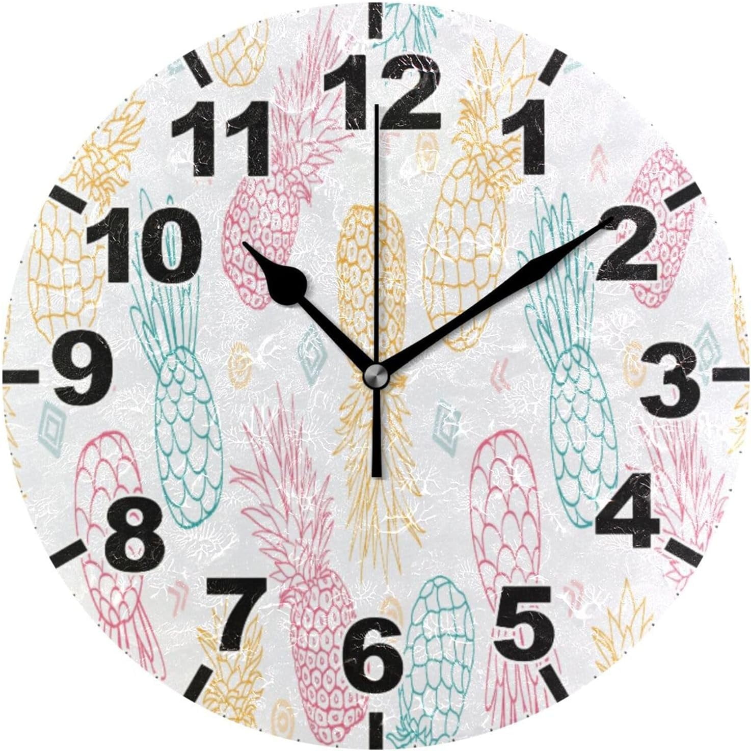 Colorful Pineapple Round Wall Clock, Battery Operated Silent Non ...