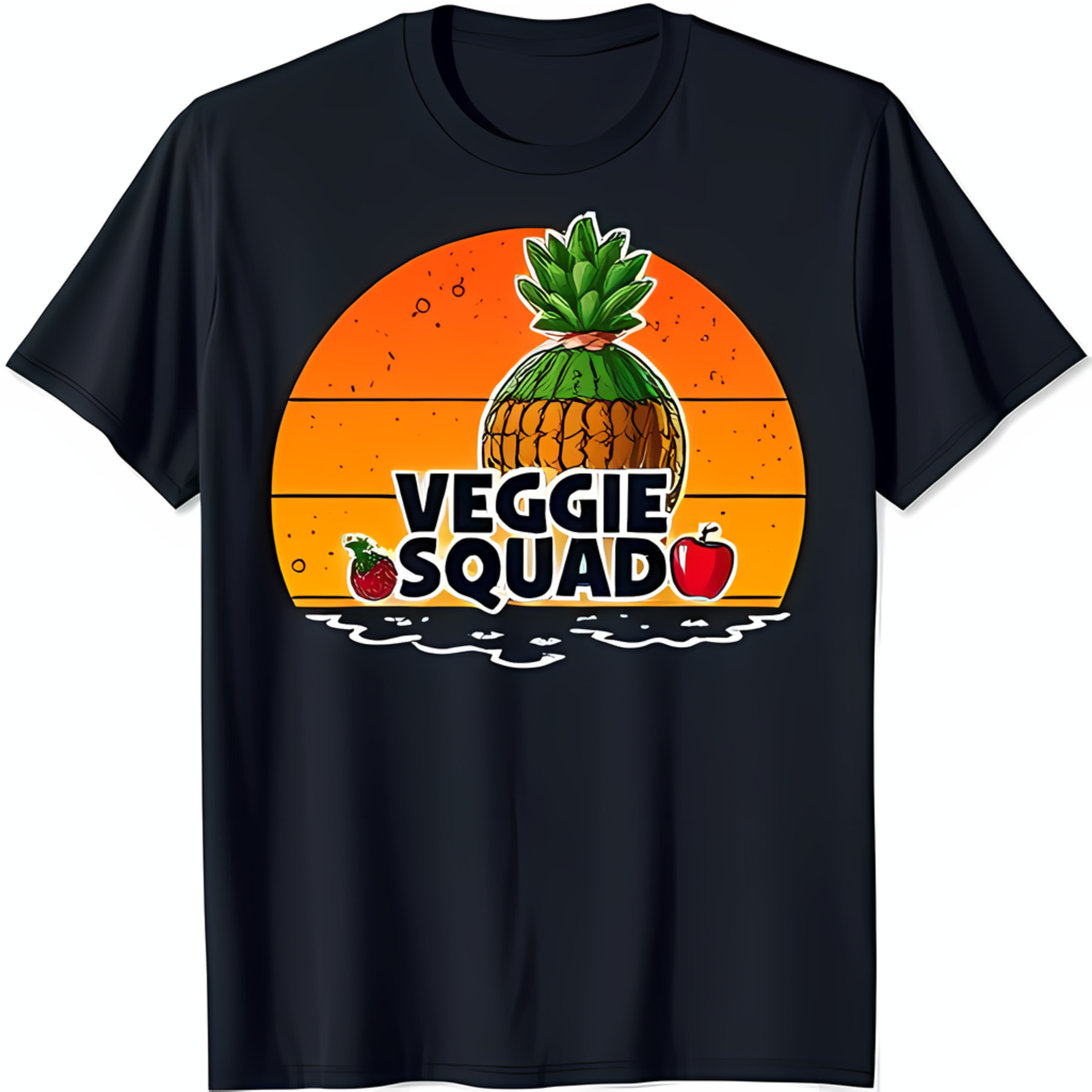 Colorful Pineapple & Strawberry Design Black T-Shirt Veggie Squad Graphic Tee - Walmart.com