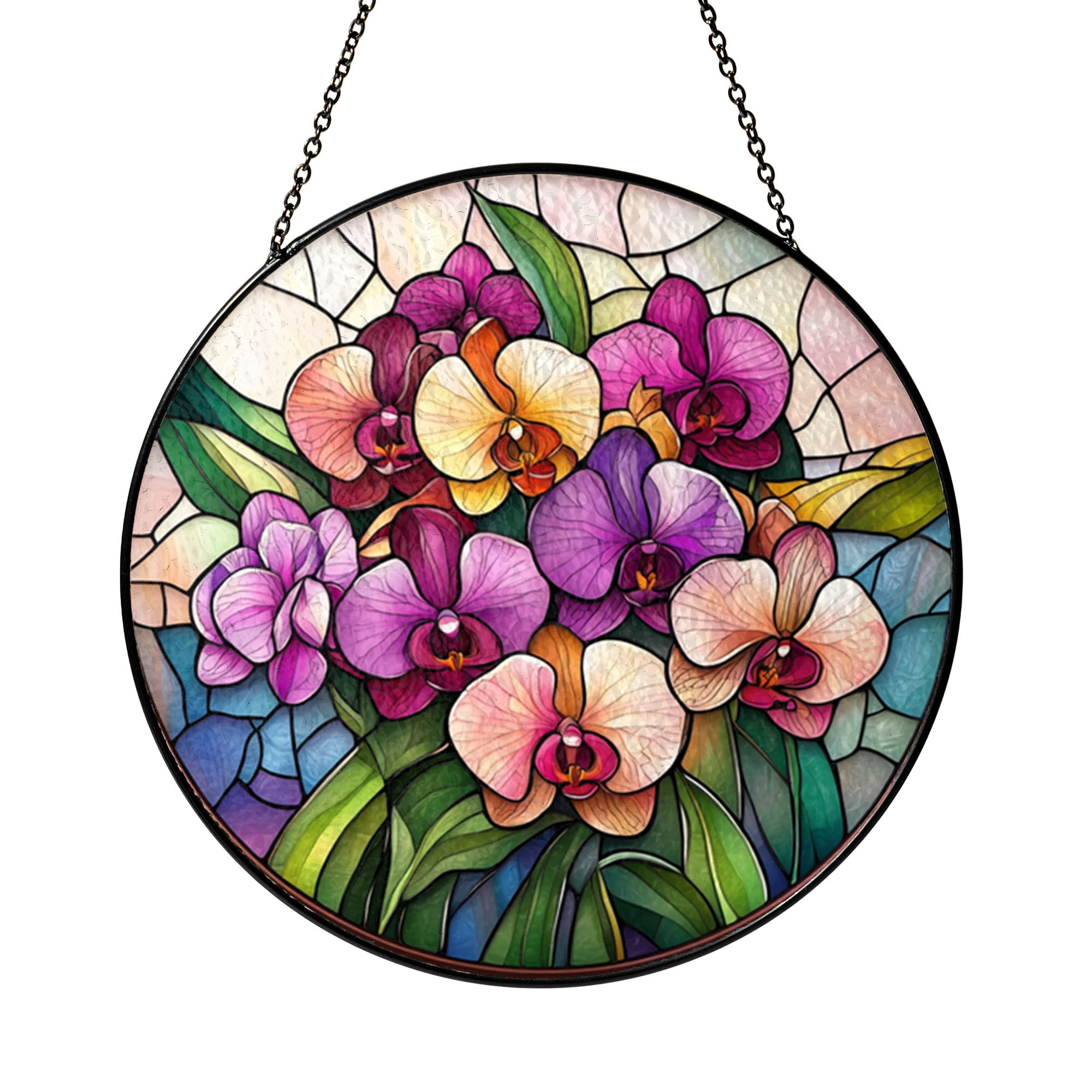 Colorful Pink Orchid Stained Glass Suncatcher – Window Hanging ...