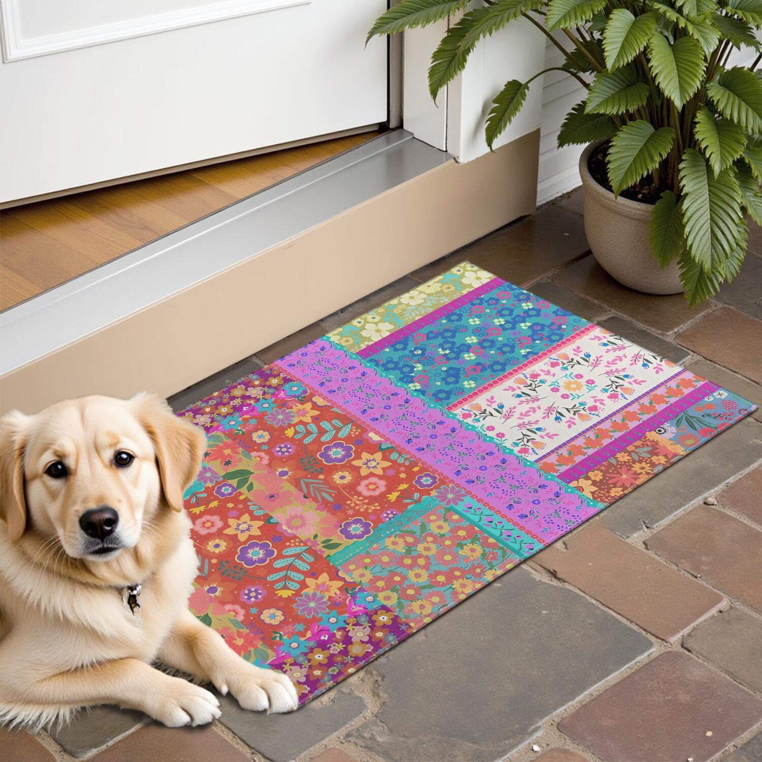 Colorful Pioneer Flower Patchwork Door Rugs,Washable Non Slip Door Mats ...