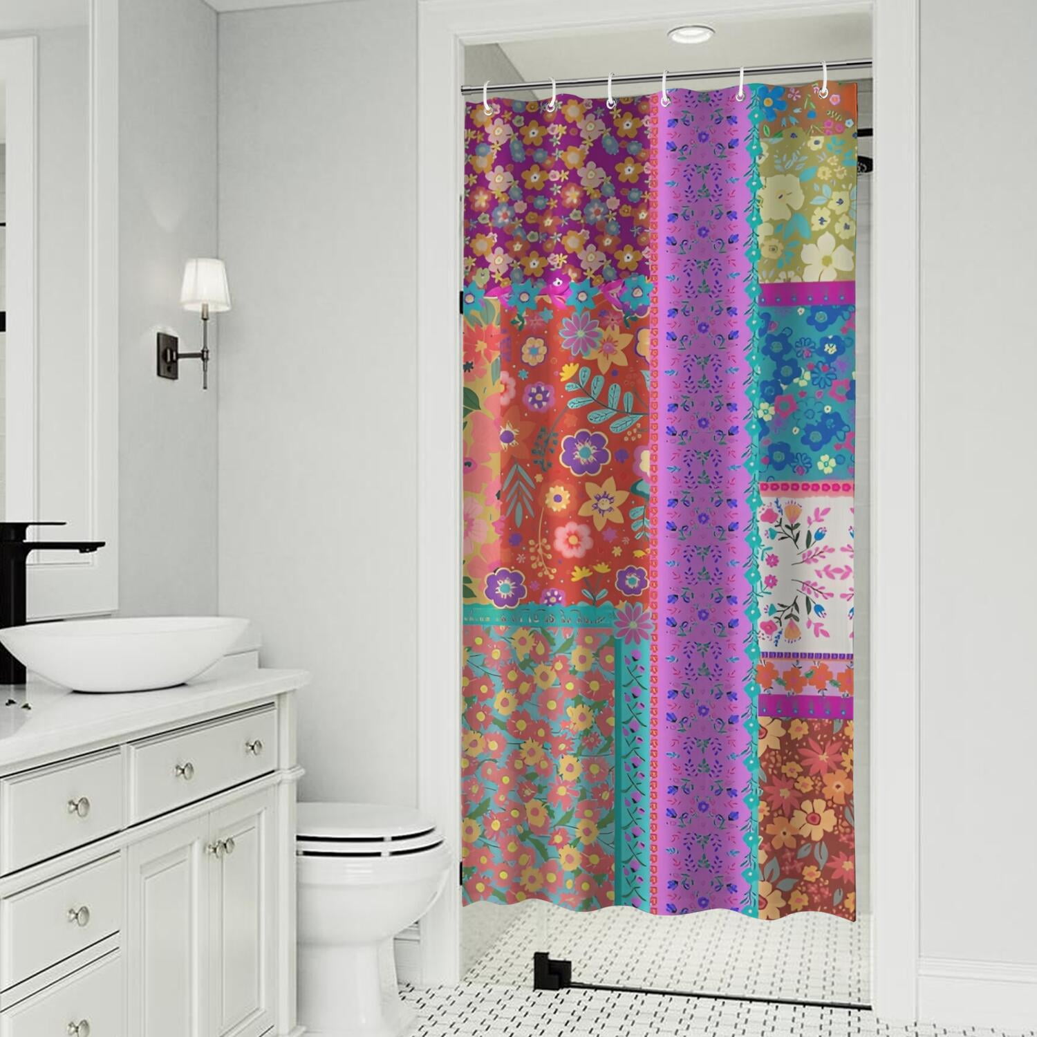 Colorful Pioneer Flower Patchwork Shower Curtain 36"x72" ,Bathroom ...