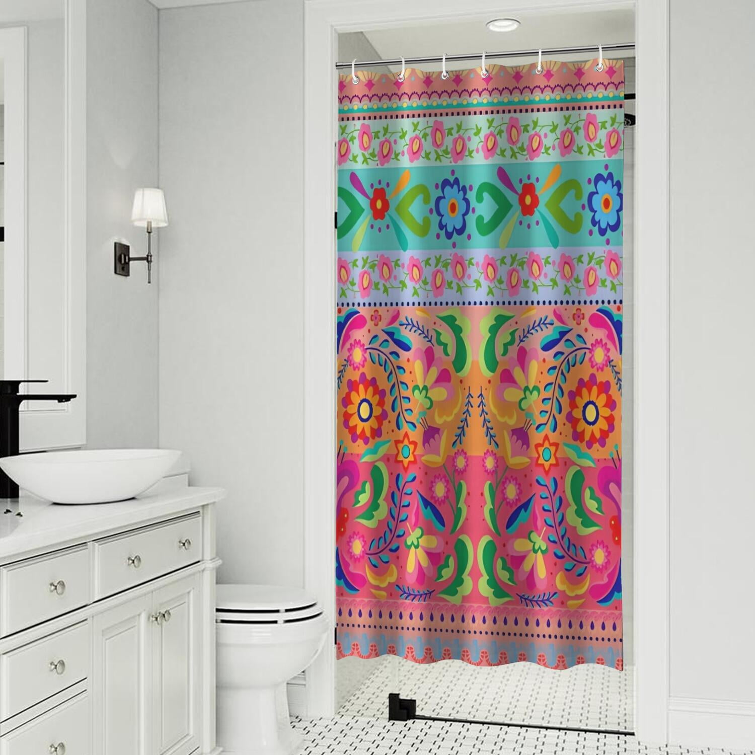 Colorful Pioneer Flower Pattern Shower Curtain 36"x72" ,Bathroom ...