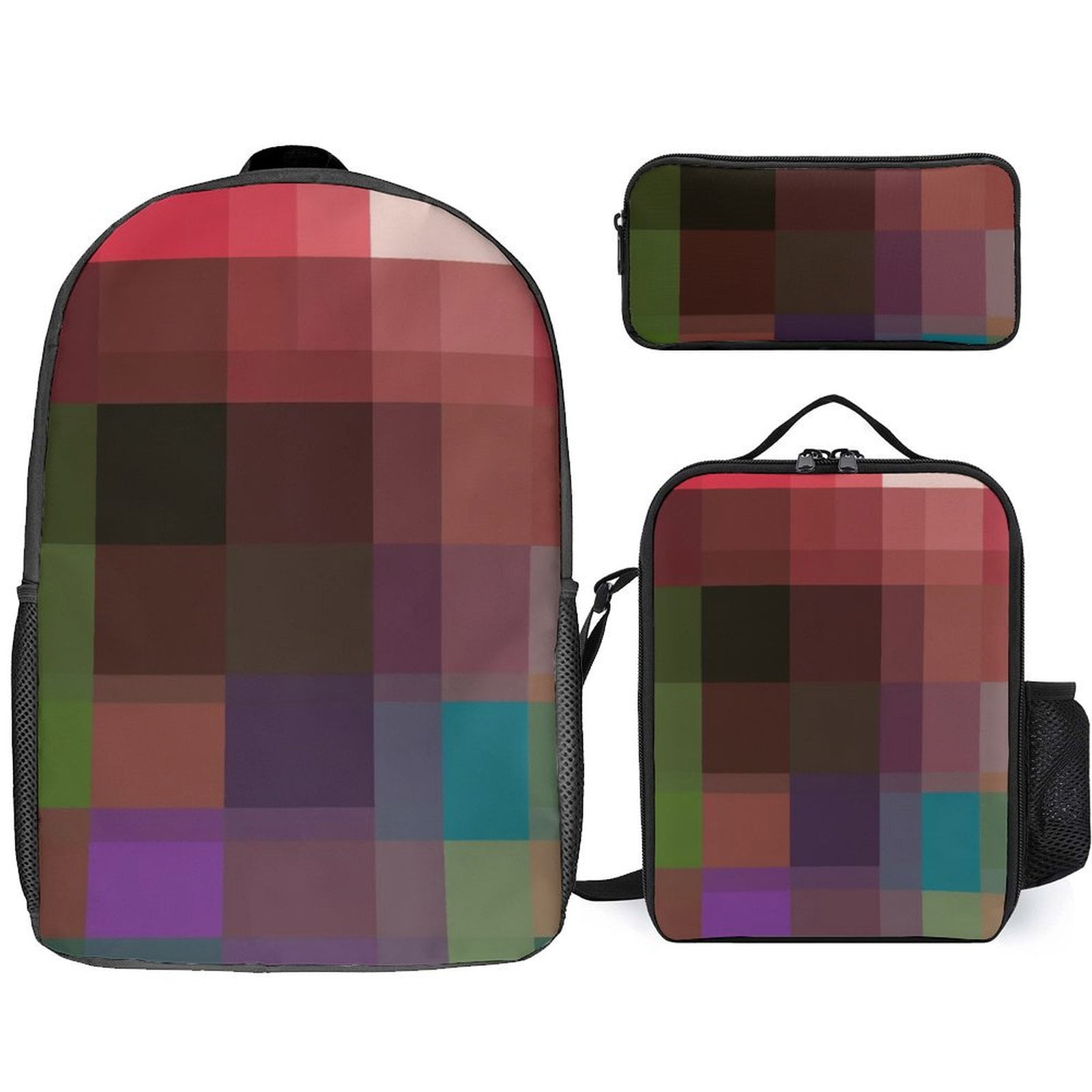 Colorful Pixel Art Design 3D Printed 3pcs/Set Bags Laptop Daypack Backpack Lunch bag Pencil Case ...