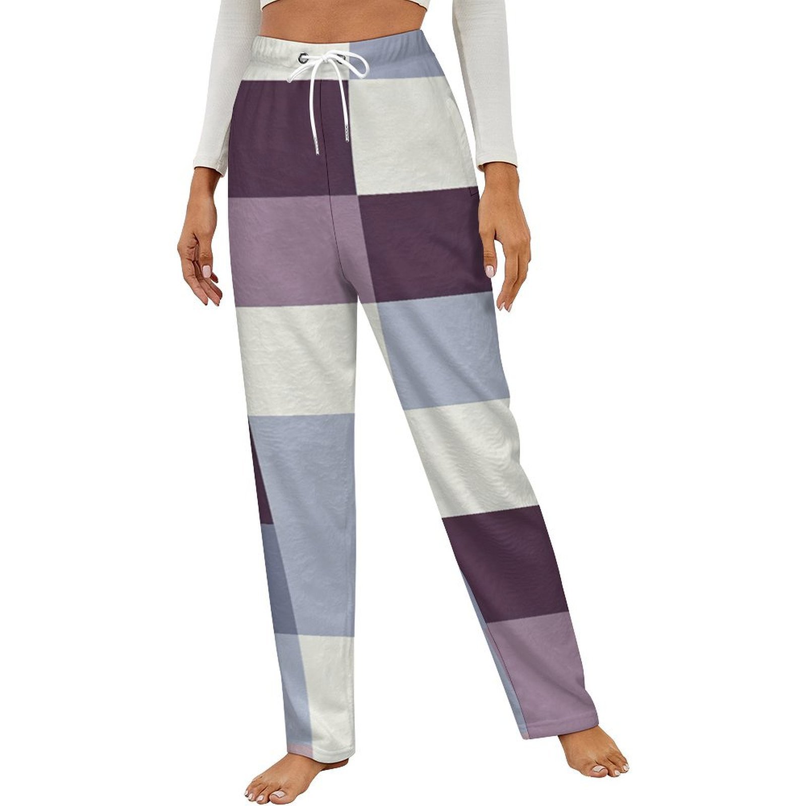 Colorful Pixel Art Design Winter Female Pants Flannel High Waist Women ...