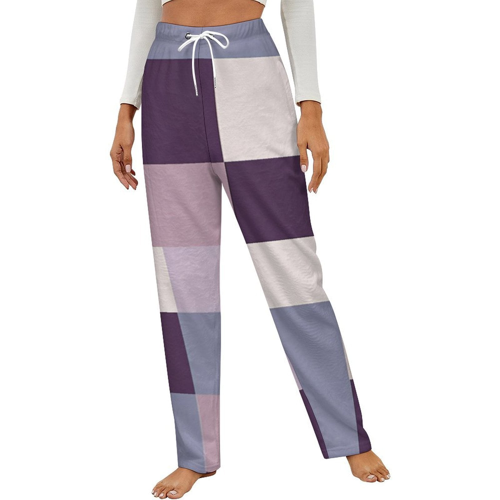 Colorful Pixel Art Design Winter Female Pants Flannel High Waist Women ...