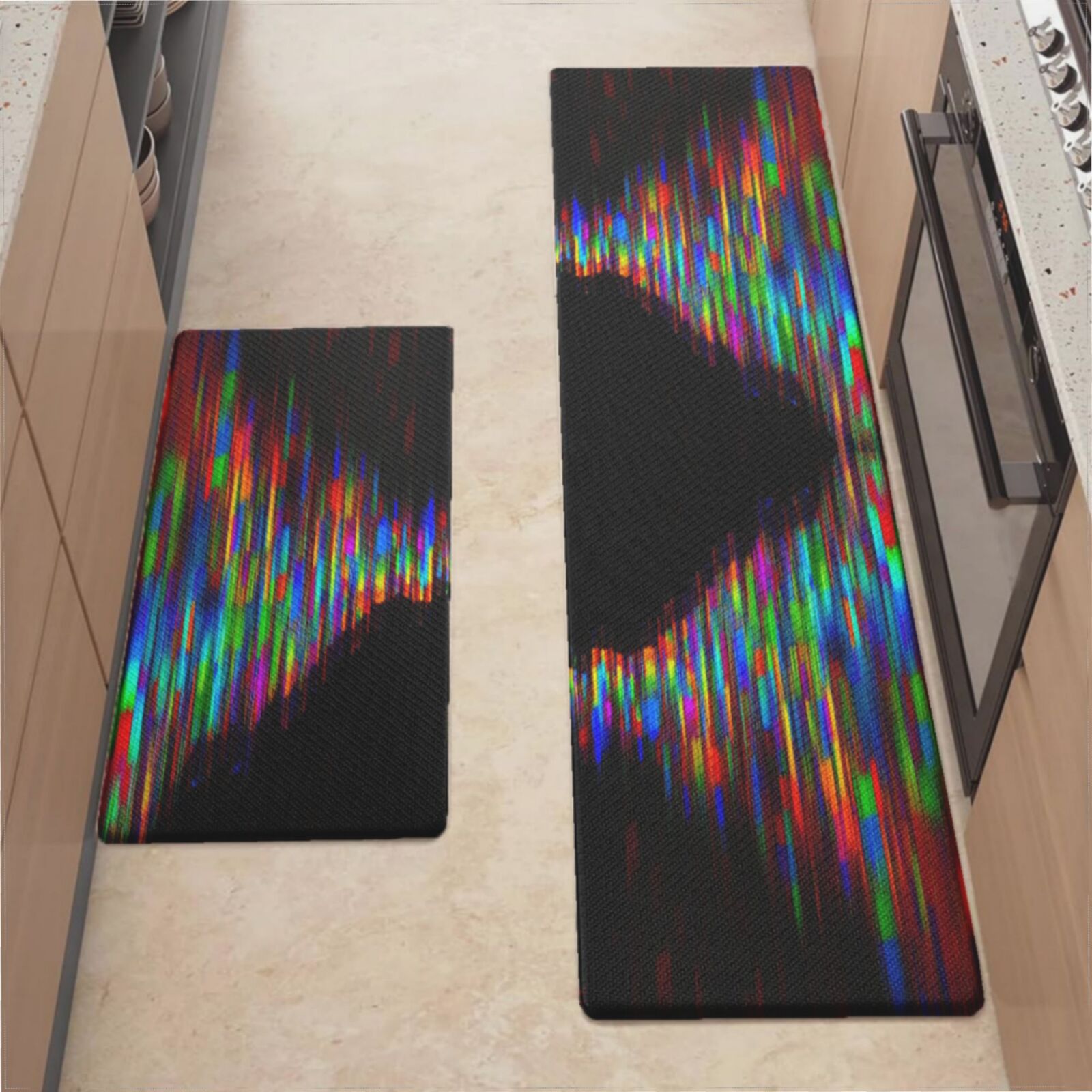 Colorful Pixel Art Pvc Kitchen Mat Runner 2 Pieces Non Slip Washable ...
