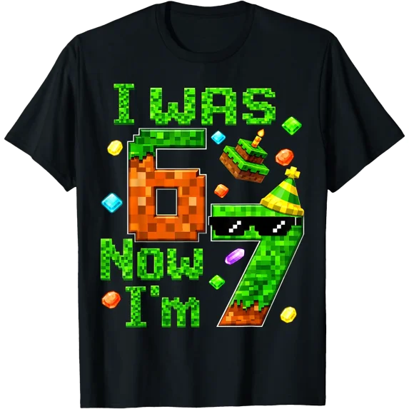 Colorful Pixel Gamer Birthday T-Shirt for Celebrating 7th Year with Fun ...