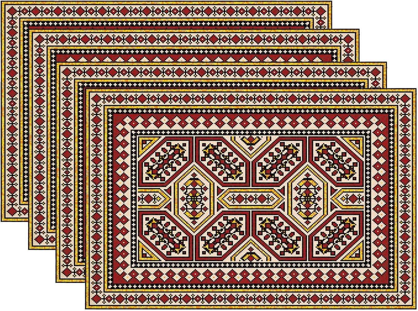 Colorful Placemats, Kilim Triangle Pattern Beige Woven Burlap Modern ...