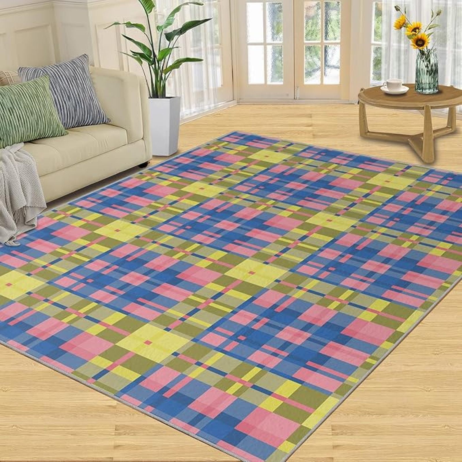 Colorful Plaid Area Rug Nordic Medieval Geometric Carpet Geometric Grid ...