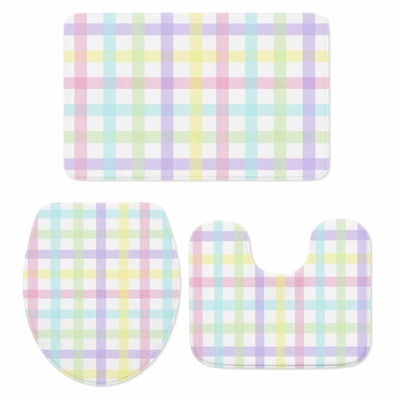 Colorful Plaid Bathroom Rugs Set Country Farm Red Purple Blue Yellow ...