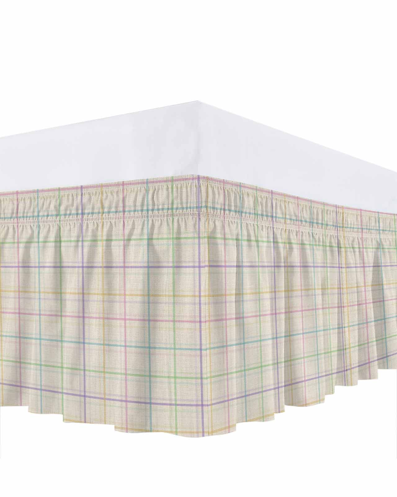Colorful Plaid Bed Skirt California King Size 16 Inch Drop, Yellow Pink ...
