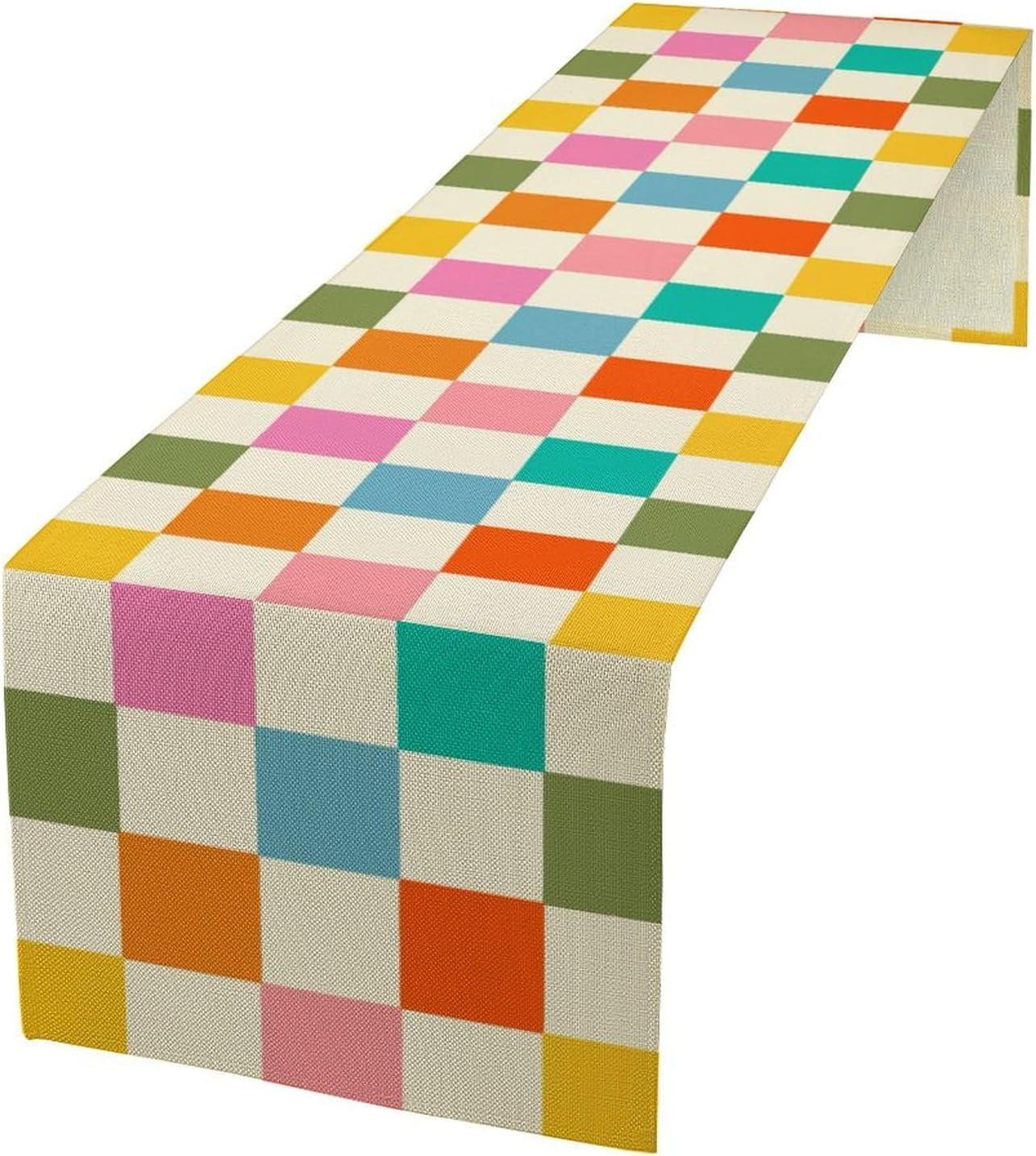 Colorful Plaid Checkered Table Runner Abstract Modern Geometric Rainbow ...