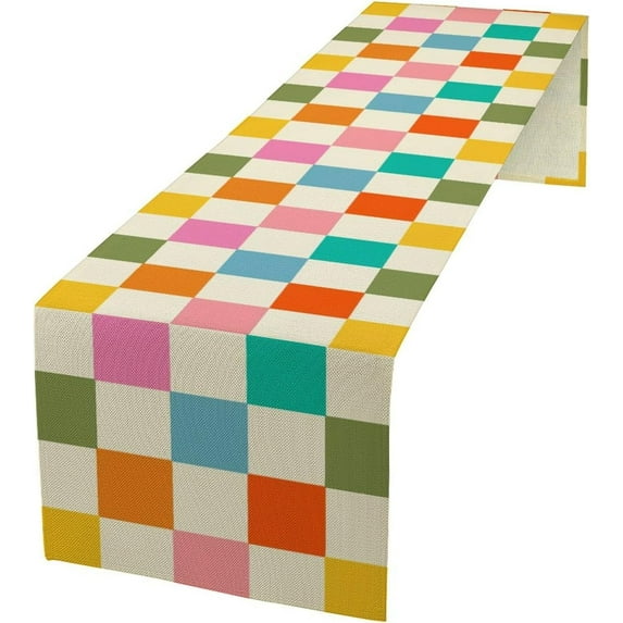 Colorful Plaid Checkered Table Runner Abstract Modern Geometric Rainbow ...