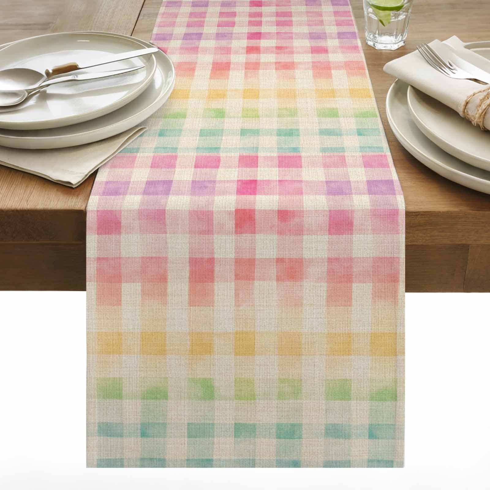 Colorful Plaid Cotton Linen Table Runner Spring Modern Dining Table ...