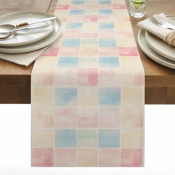 Colorful Plaid Cotton Linen Table Runner Spring Rainbow Dining Table ...