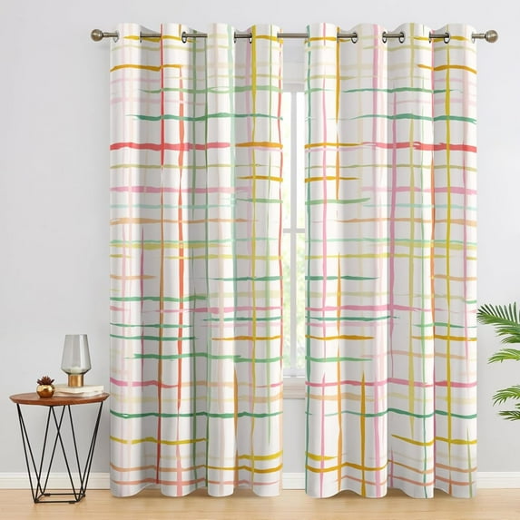 Colorful Plaid Curtains For Living Room, Modern Abstract Simple Pattern ...