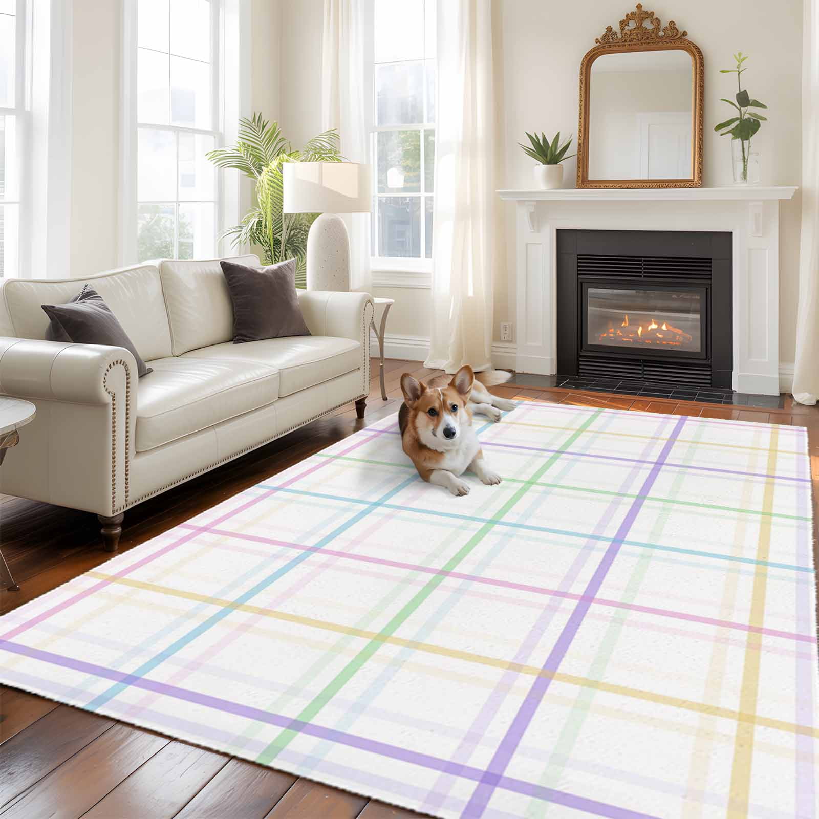 Colorful Plaid Large Area Rugs 5x8 ft Yellow Pink Blue Green Purple ...