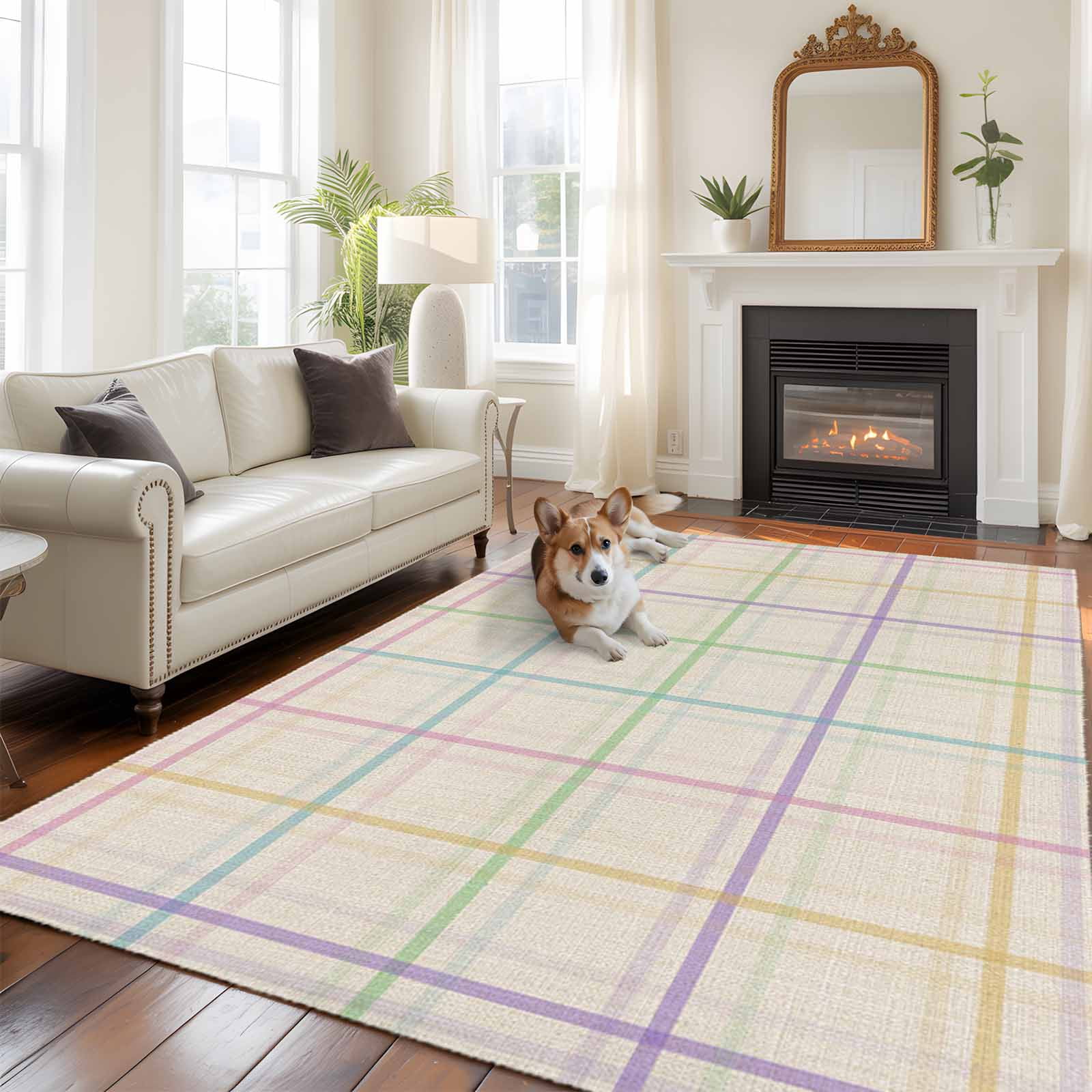 Colorful Plaid Large Area Rugs 6x9 ft Yellow Pink Blue Green Purple ...
