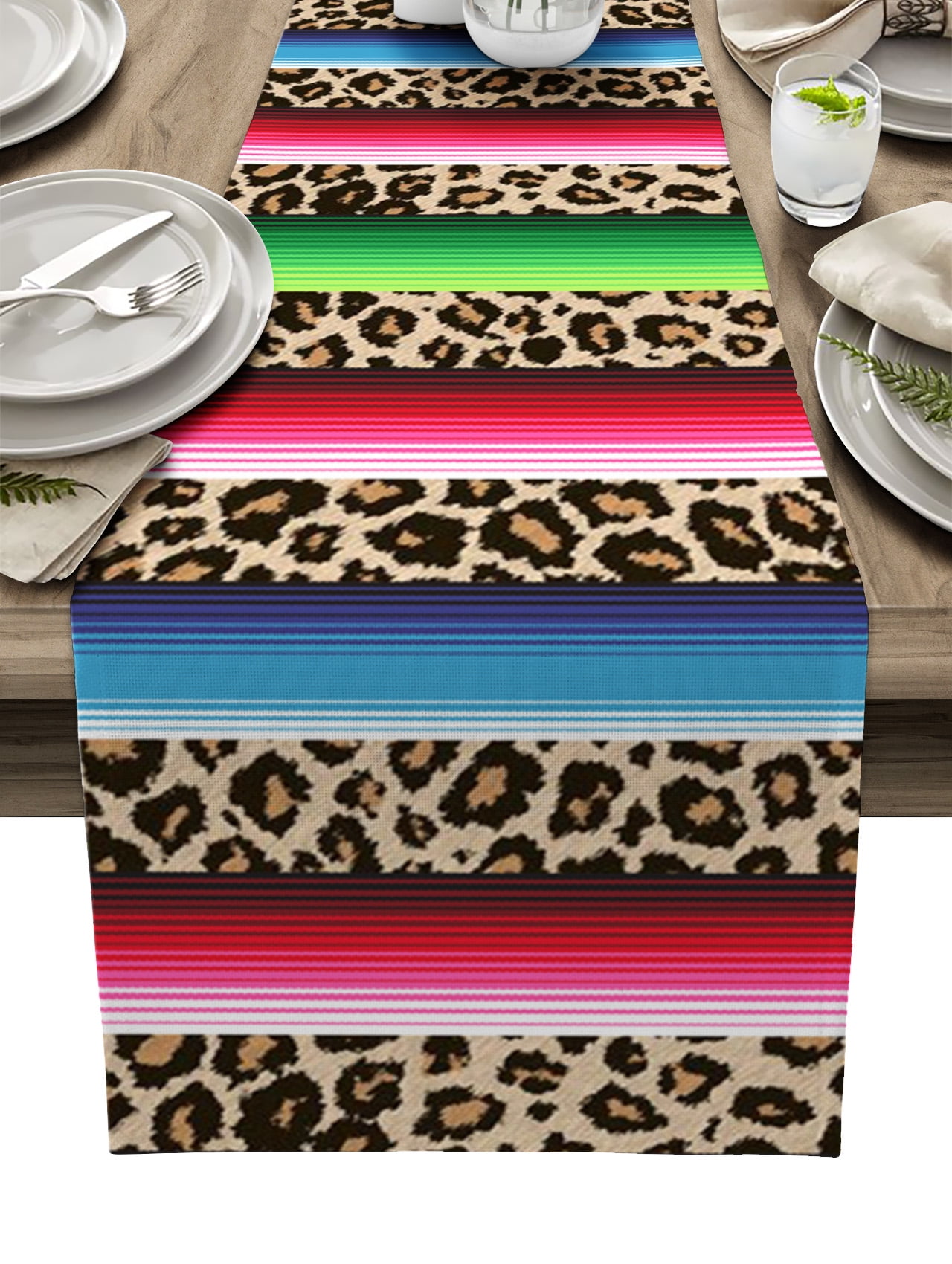 Colorful Plaid Leopard Print Table Runner 90 Inches, Brown Animal ...