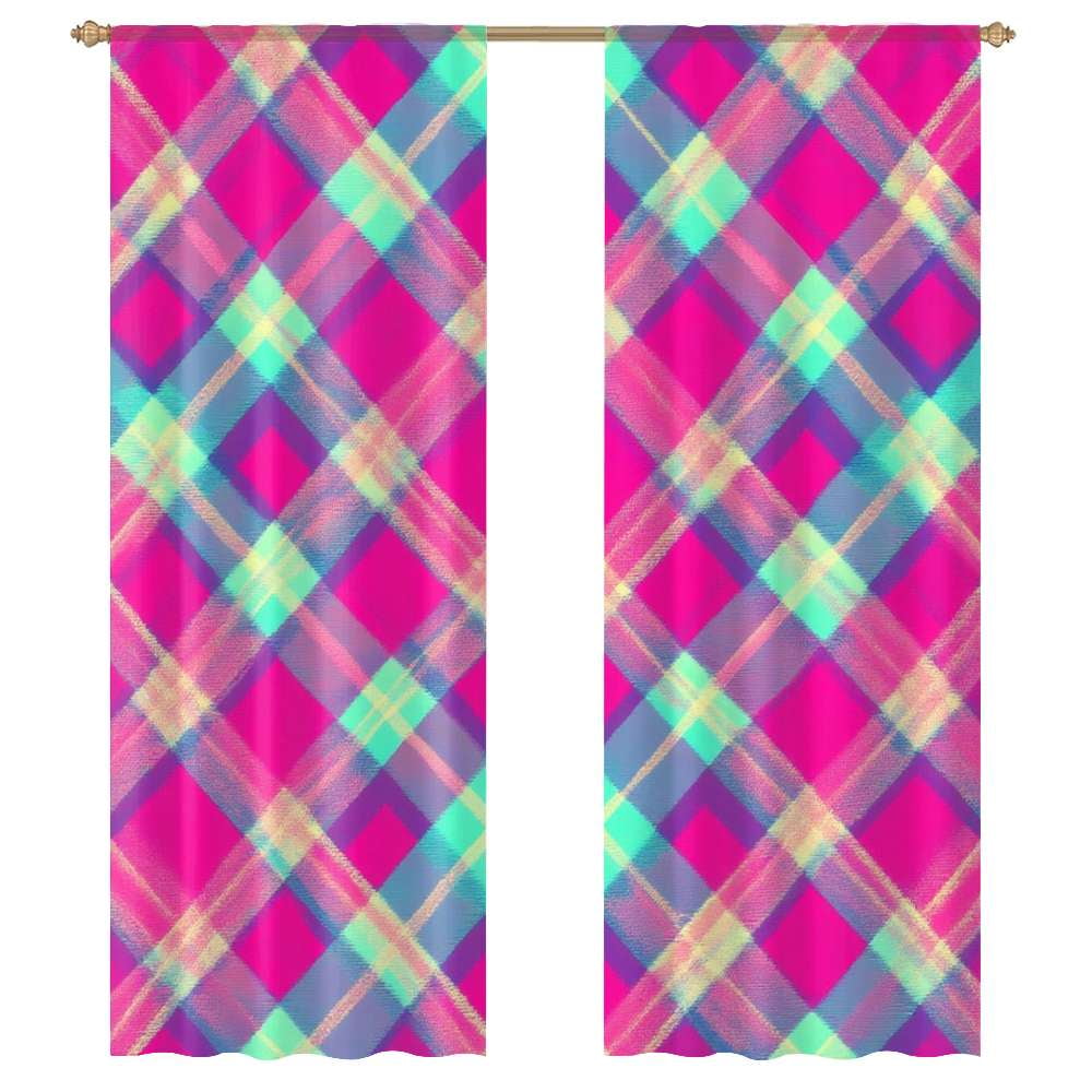 Colorful Plaid Pattern Sheer Window Curtains for Living Room Kitchen ...