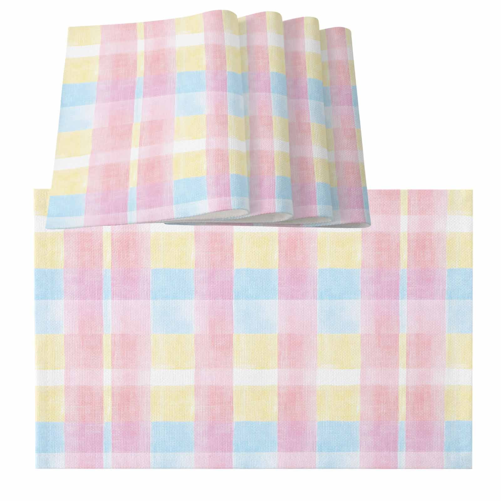 Colorful Plaid Placemats for Dinning Table Set of 4, Modern Pink Blue ...