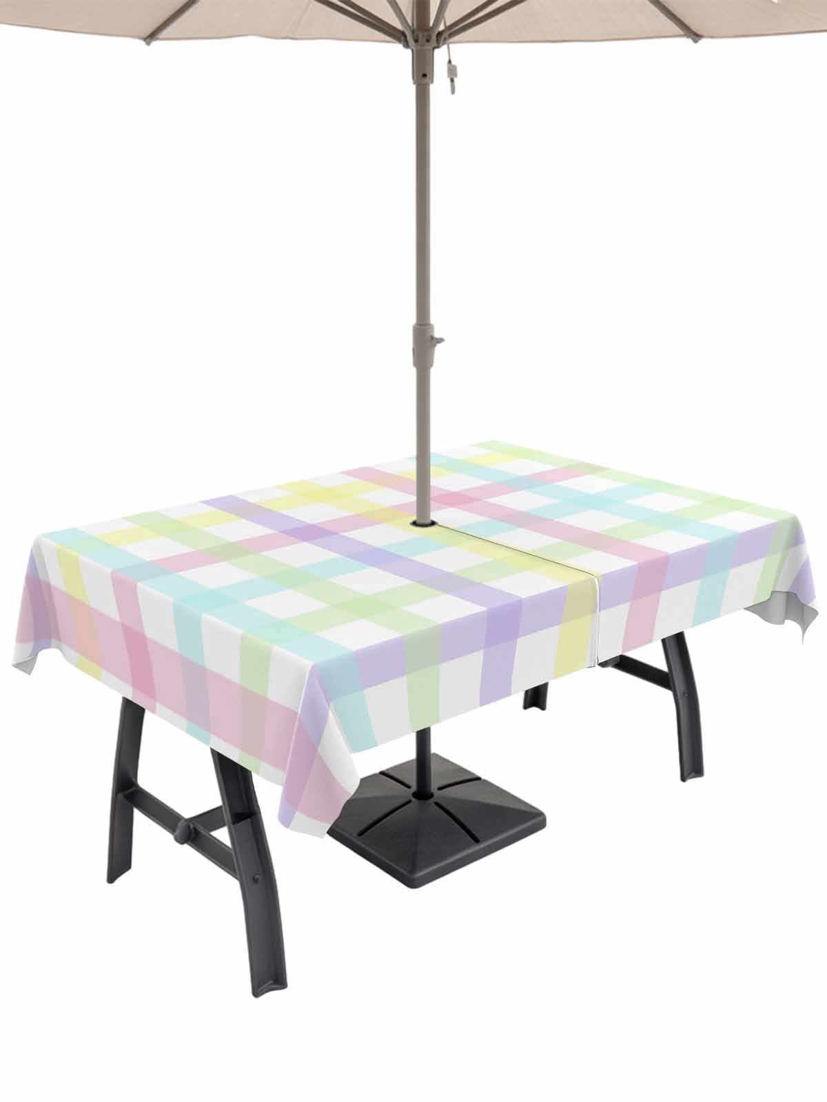 Colorful Plaid Rectangle Outdoor Tablecloth with Umbrella Hole Country ...