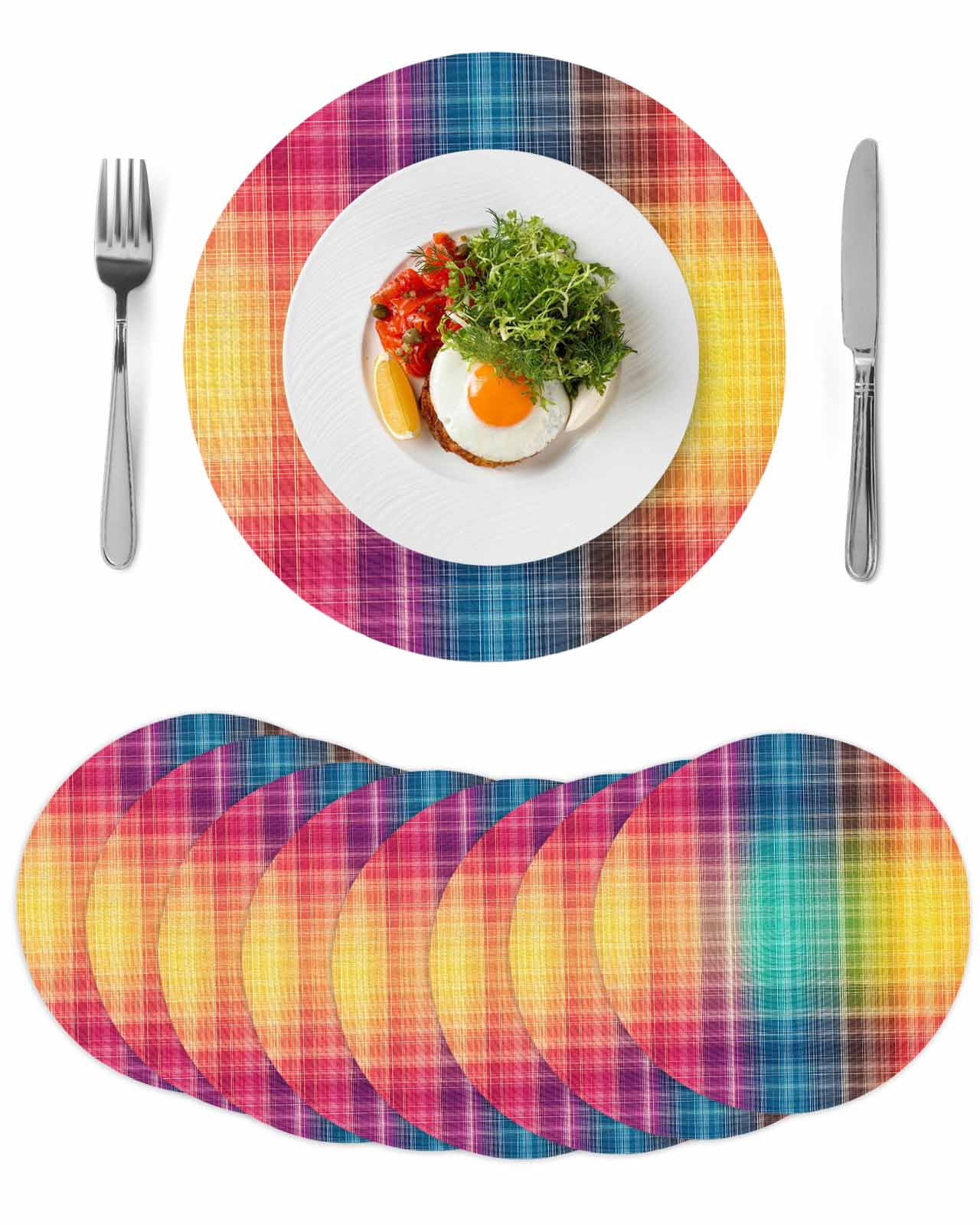 Colorful Plaid Round Placemats Set of 8 for Dinning Tables,Heat-proof ...