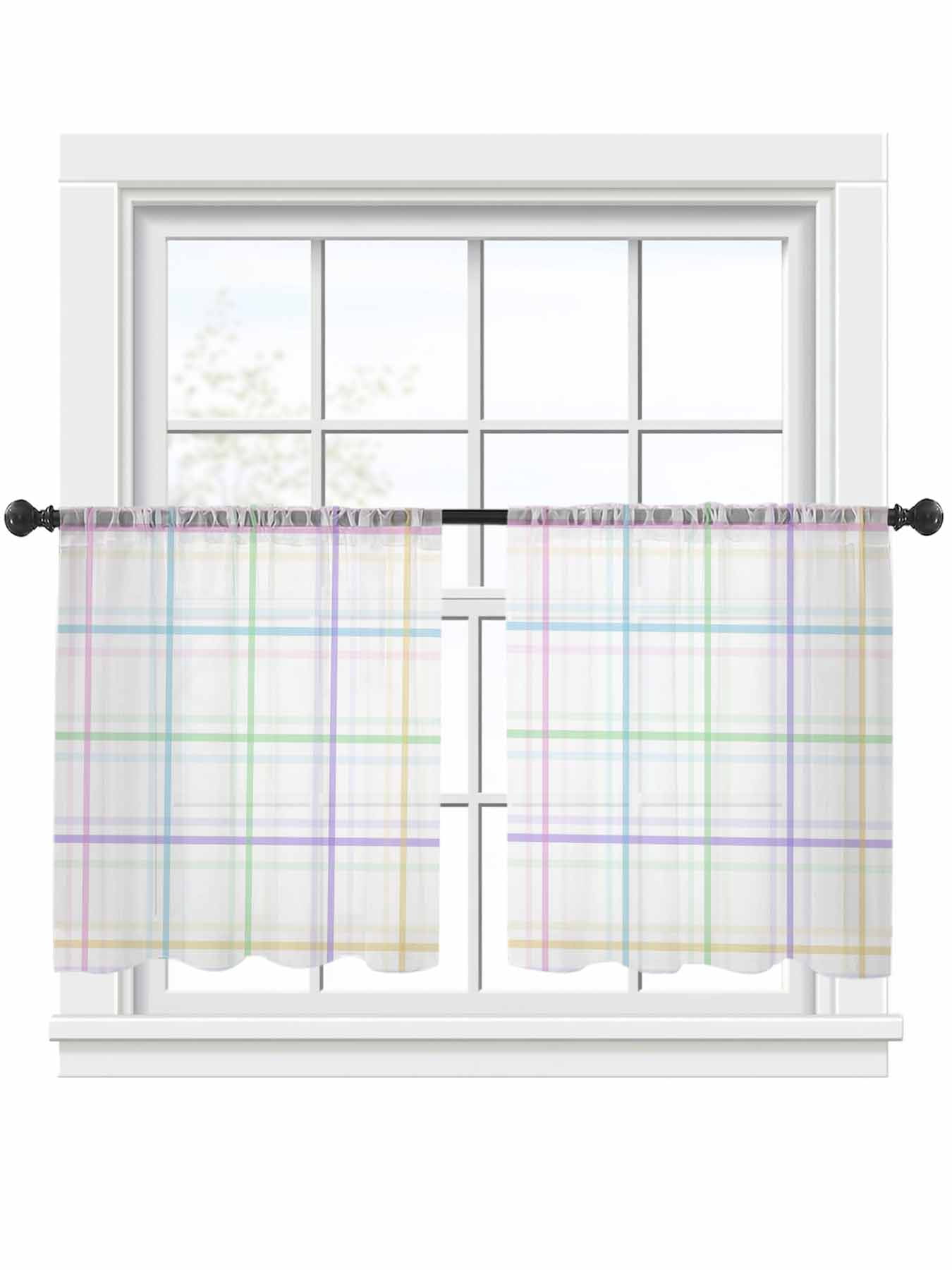 Colorful Plaid Sheer Curtains 2 Panels Set Yellow Pink Blue Green ...