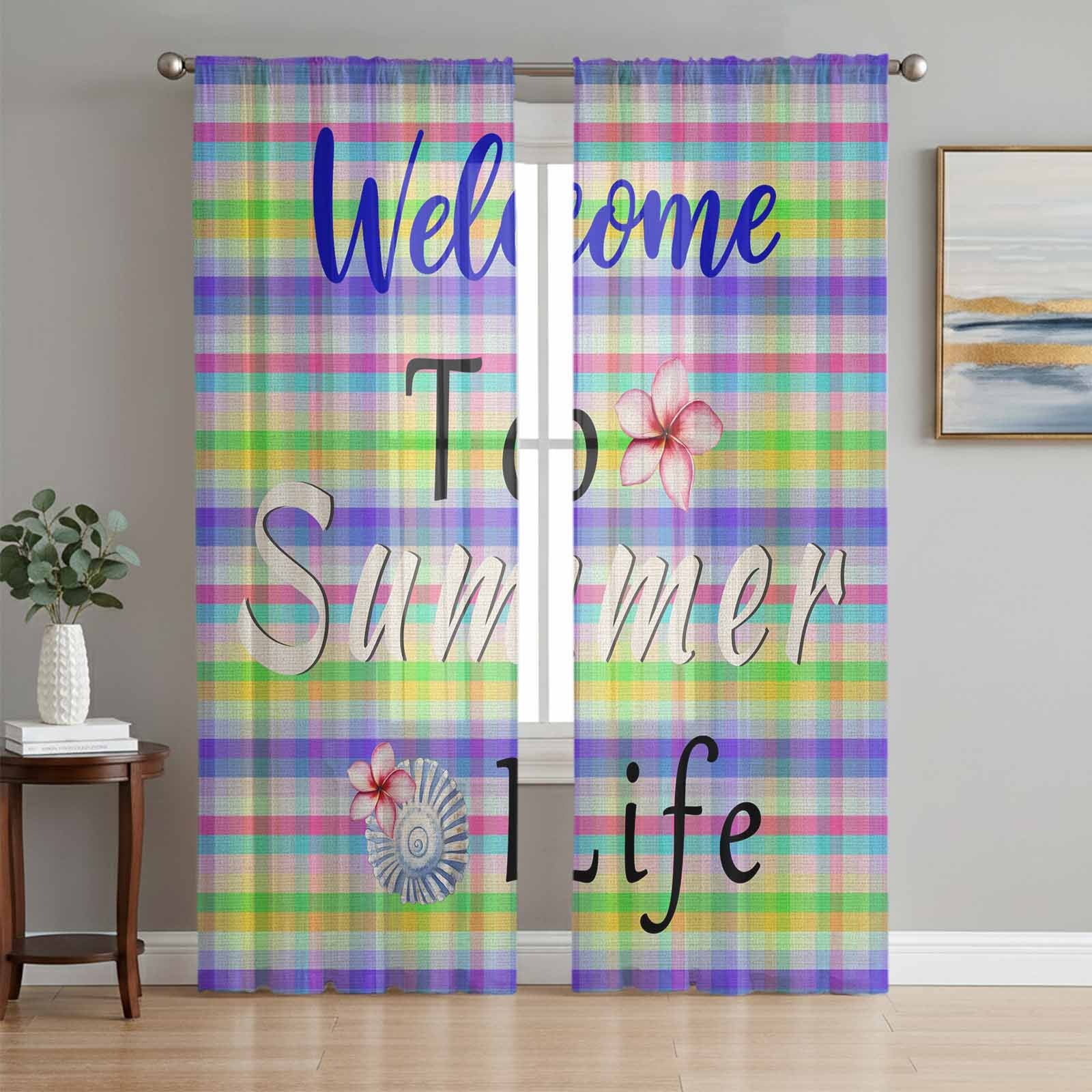 Colorful Plaid Sheer Curtains 72 Inch Length 2 Panels Set, Floral ...