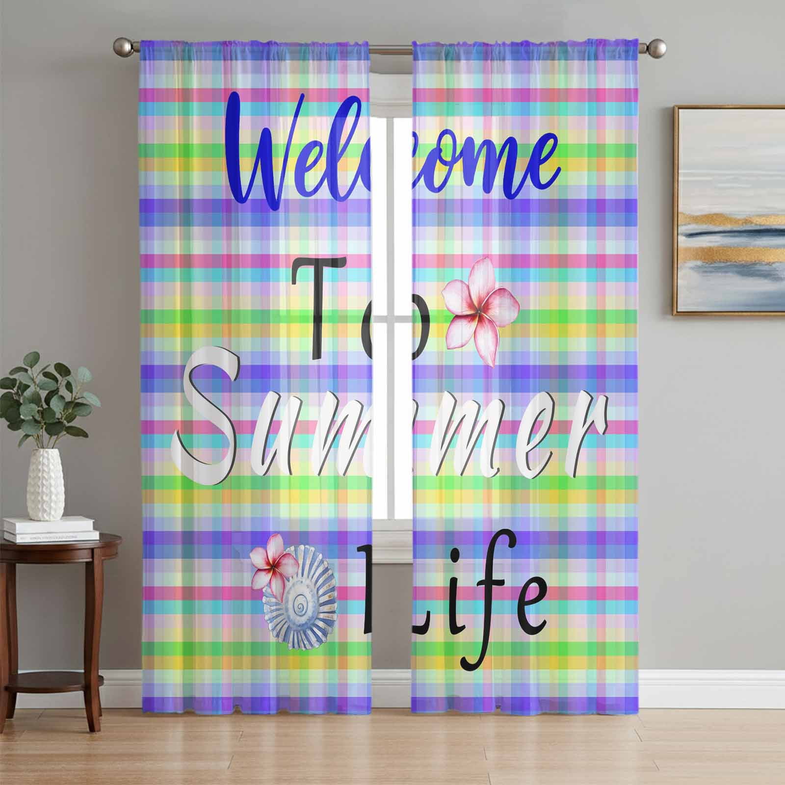 Colorful Plaid Sheer Curtains 72 Inch Length 2 Panels Set, Summer ...