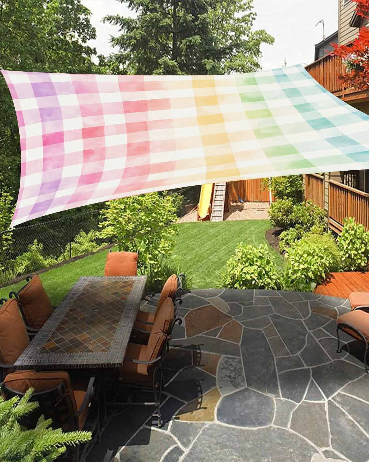 Colorful Plaid Sun Shade Sail 6.5'X10' Spring Modern UV Block Outdoor ...