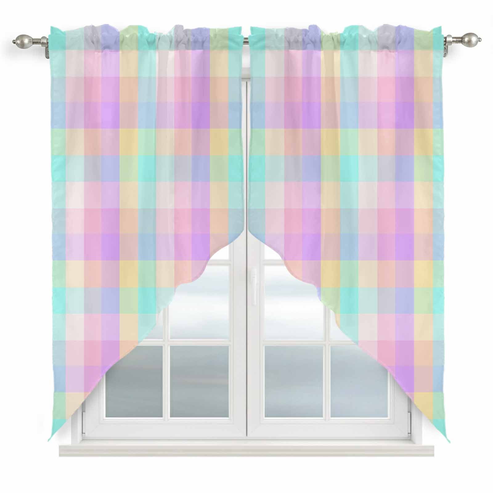 Colorful Plaid Swag Curtain Valance for Window 2 Panels Simple Pink ...