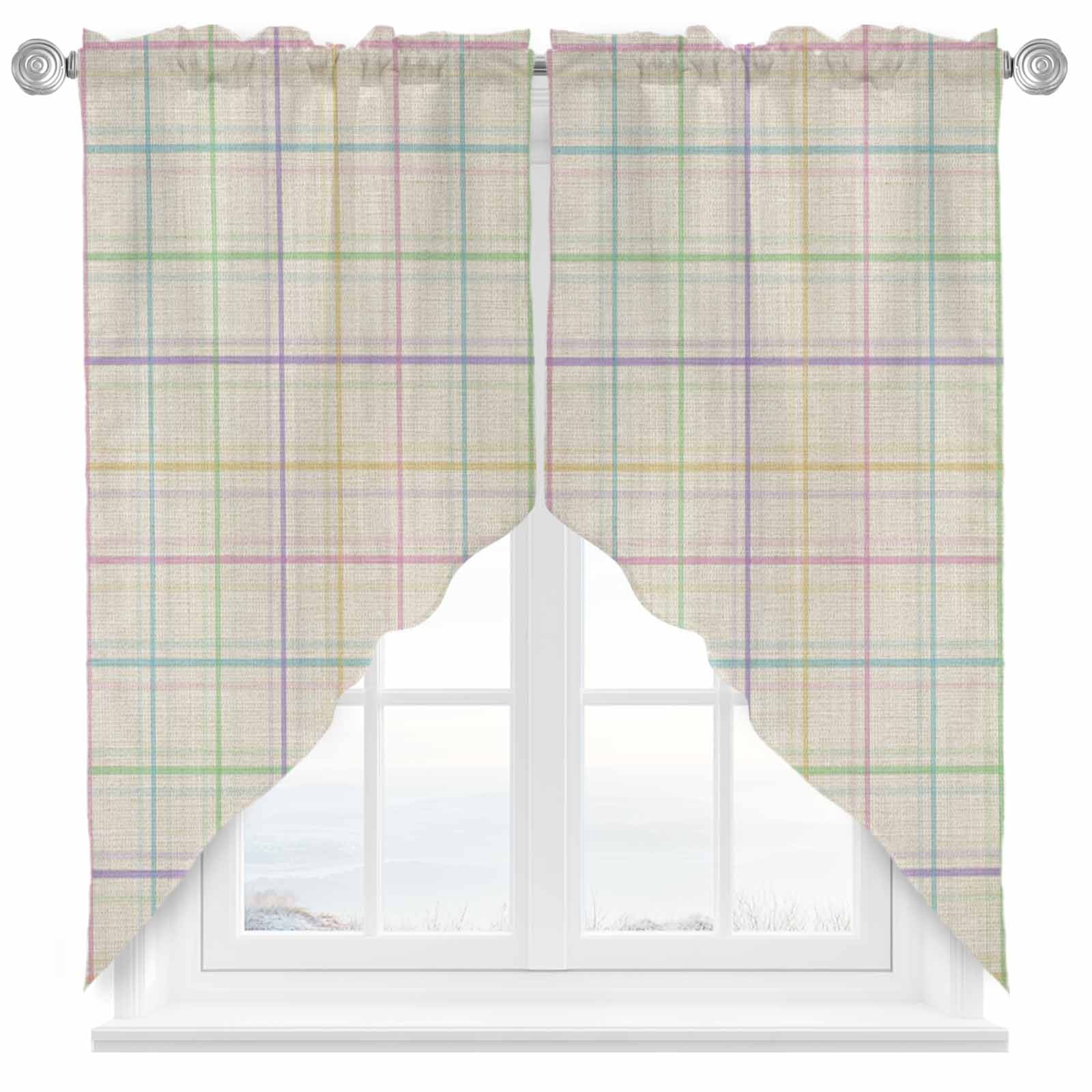 Colorful Plaid Swag Kitchen Curtain Valances, Yellow Pink Blue Green ...
