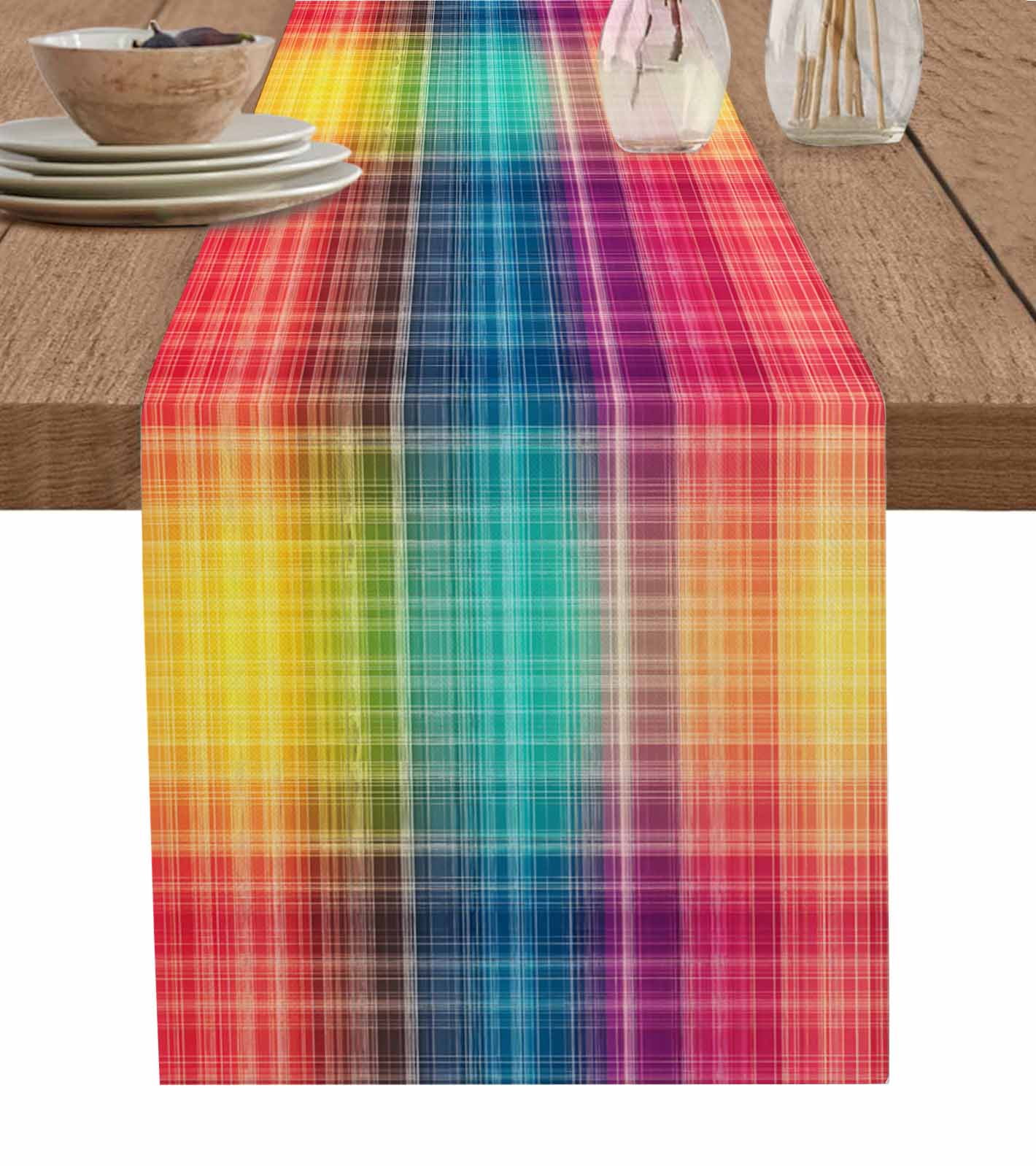 Colorful Plaid Table Runner 36 Inches, Modern Chic Rainbow Gradient ...