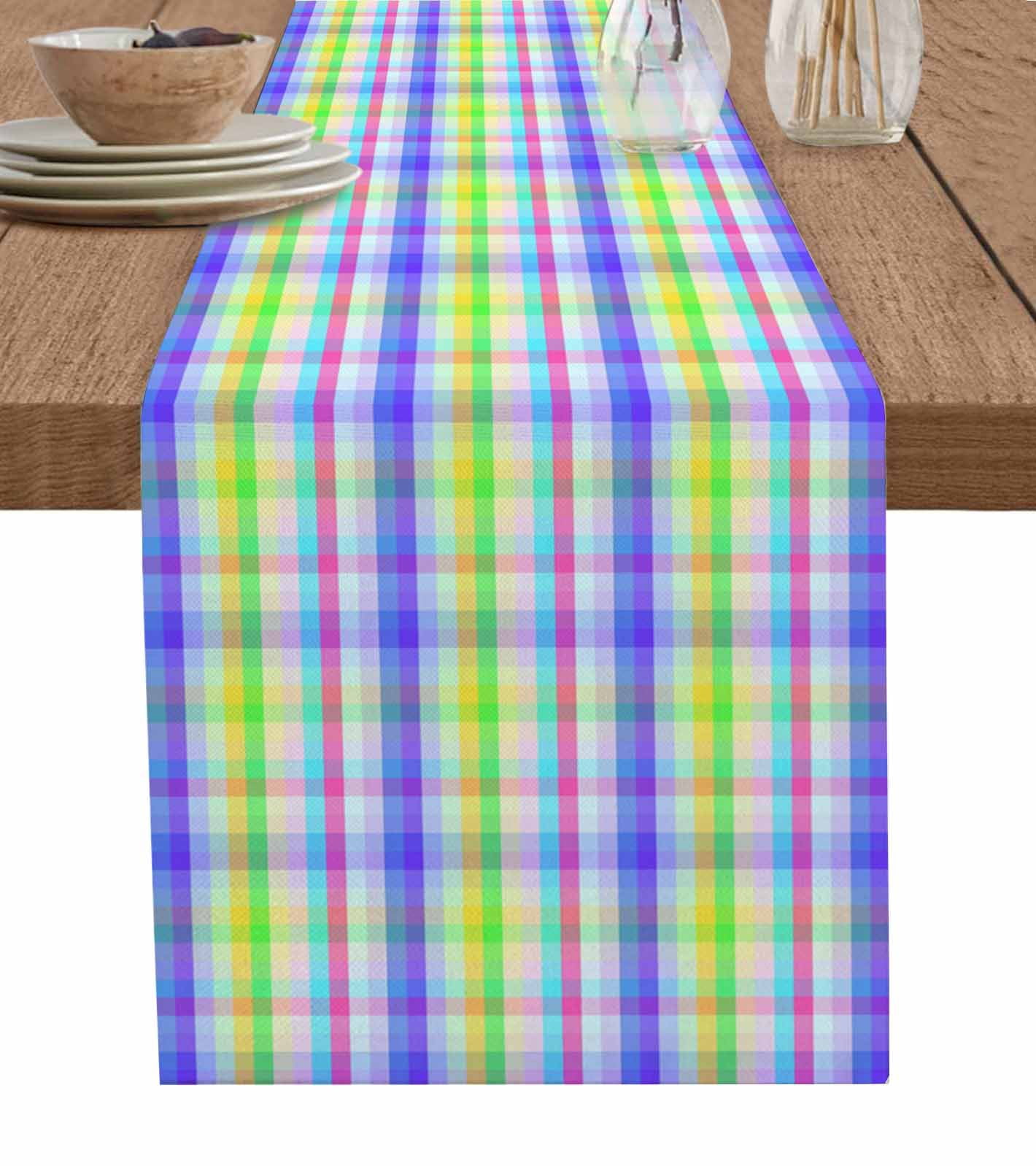 Colorful Plaid Table Runner 72 Inches, Modern Check Rustic Art ...