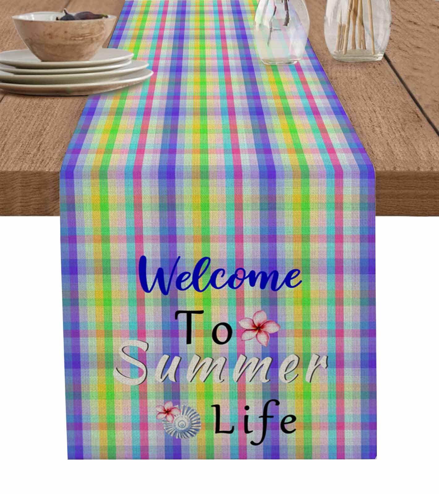 Colorful Plaid Table Runner 90 Inches, Floral Farmhouse Shell English ...