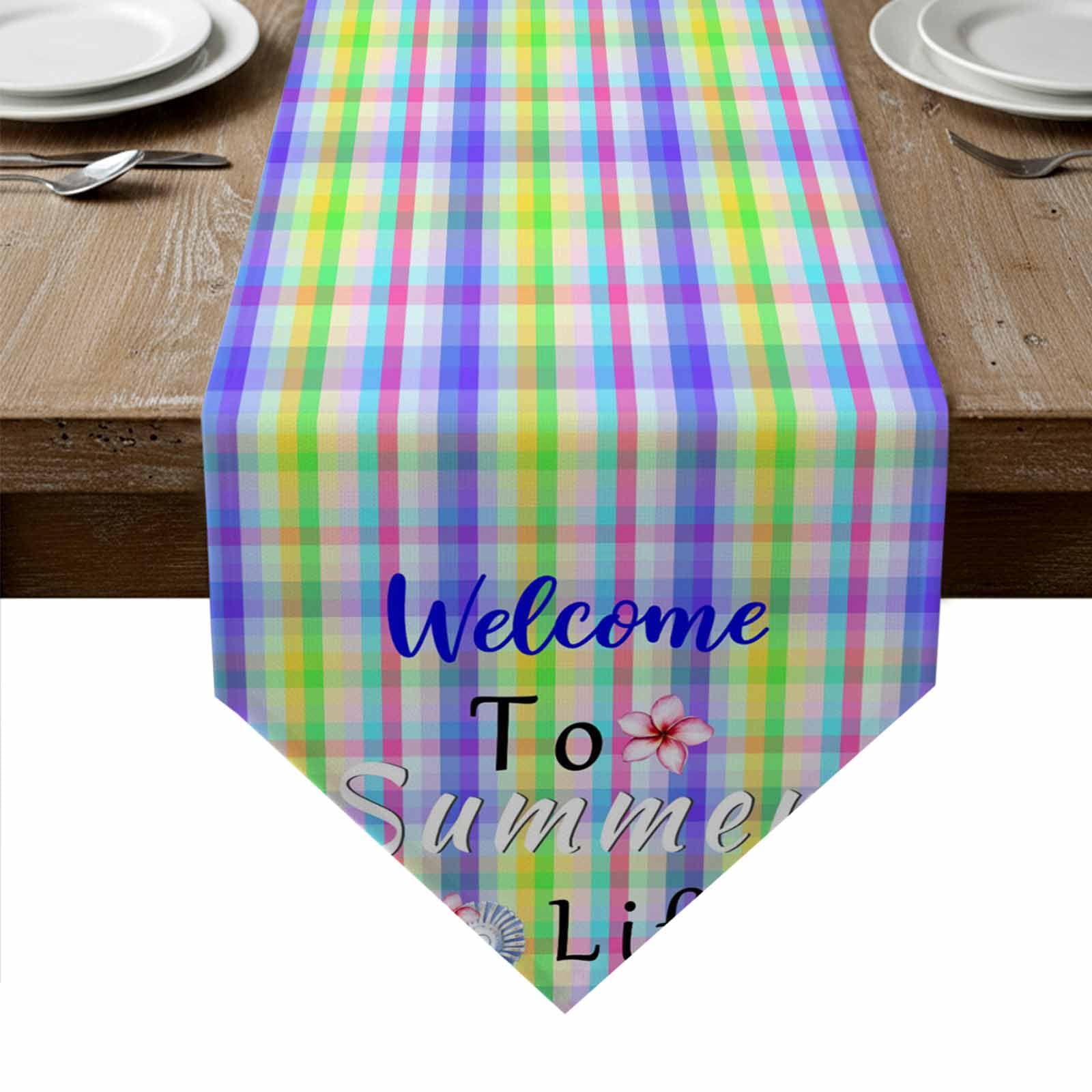 Colorful Plaid Table Runner Linen Burlap Table Runner 108 Inches Long ...