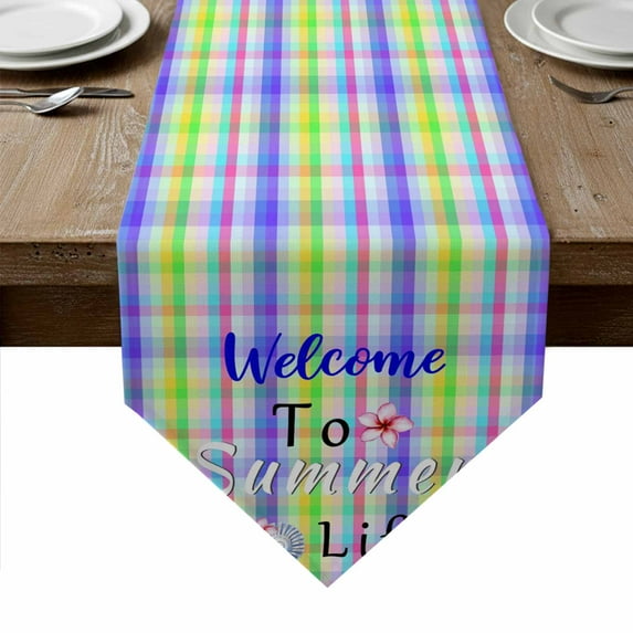 Colorful Plaid Table Runner Linen Burlap Table Runner 120 Inches Long ...
