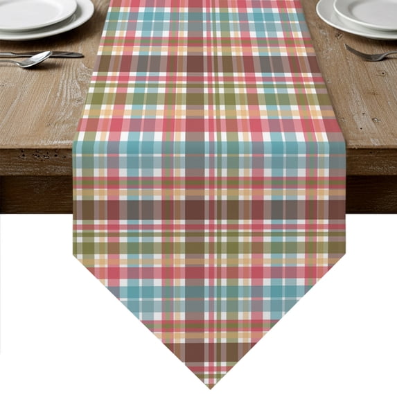 Colorful Plaid Table Runner Linen Burlap Table Runner 36 Inches Small ...