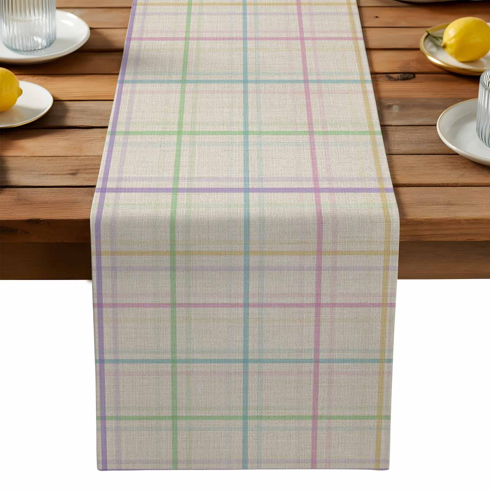 Colorful Plaid Table Runner, Yellow Pink Blue Green Purple Plaid Linen ...