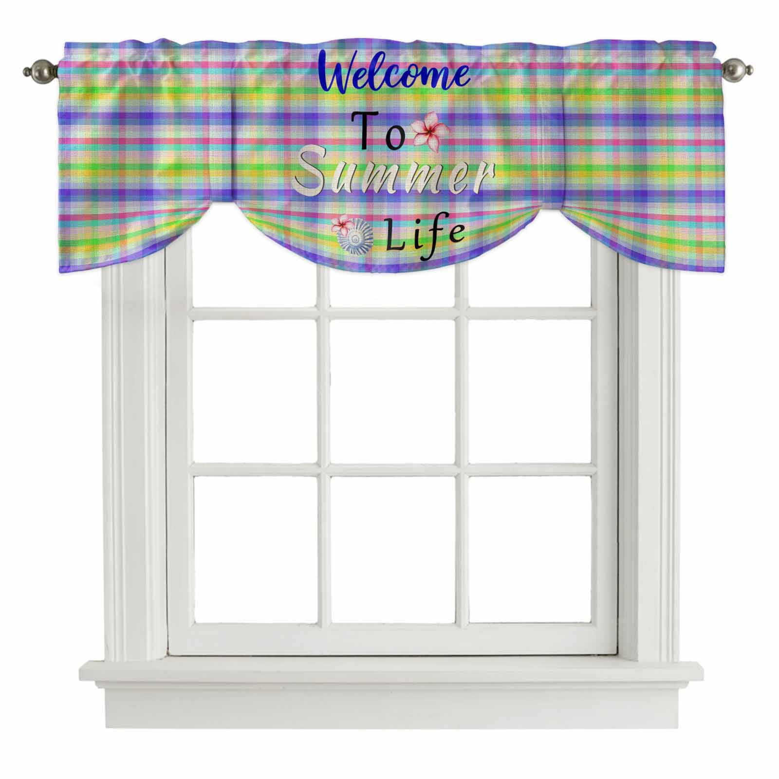 Colorful Plaid Tie Up Valance Curtains for Windows, Kitchen Curtains ...