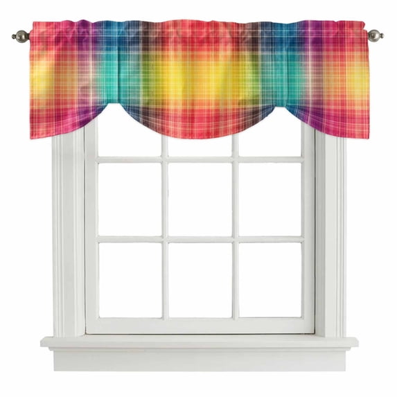 Colorful Plaid Tie Up Valance Curtains for Windows, Kitchen Curtains ...