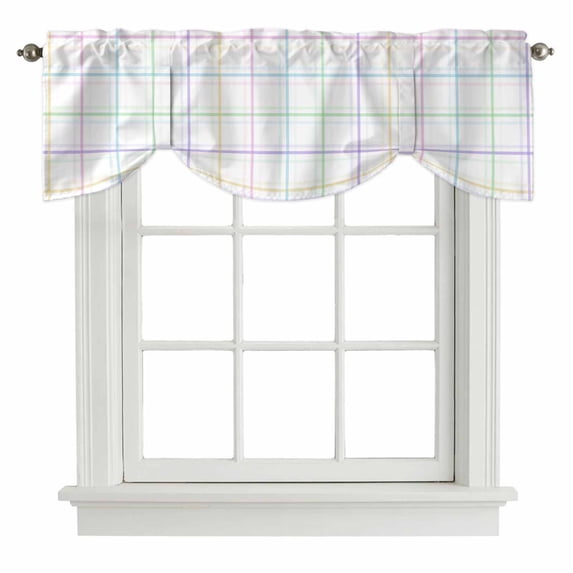 Colorful Plaid Tie Up Valance for Windows, Yellow Pink Blue Green ...