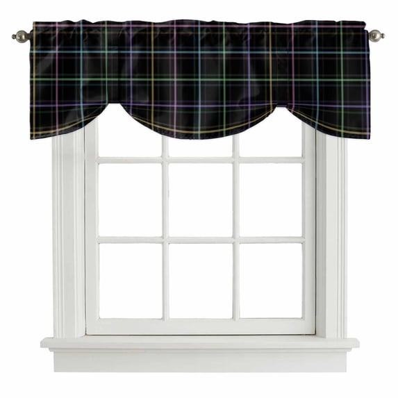 Colorful Plaid Tie Up Valance for Windows, Yellow Pink Blue Green ...