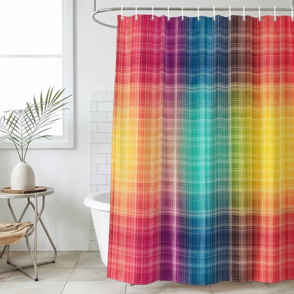 Colorful Plaid Waterproof Fabric Shower Curtain,Modern Chic Rainbow ...