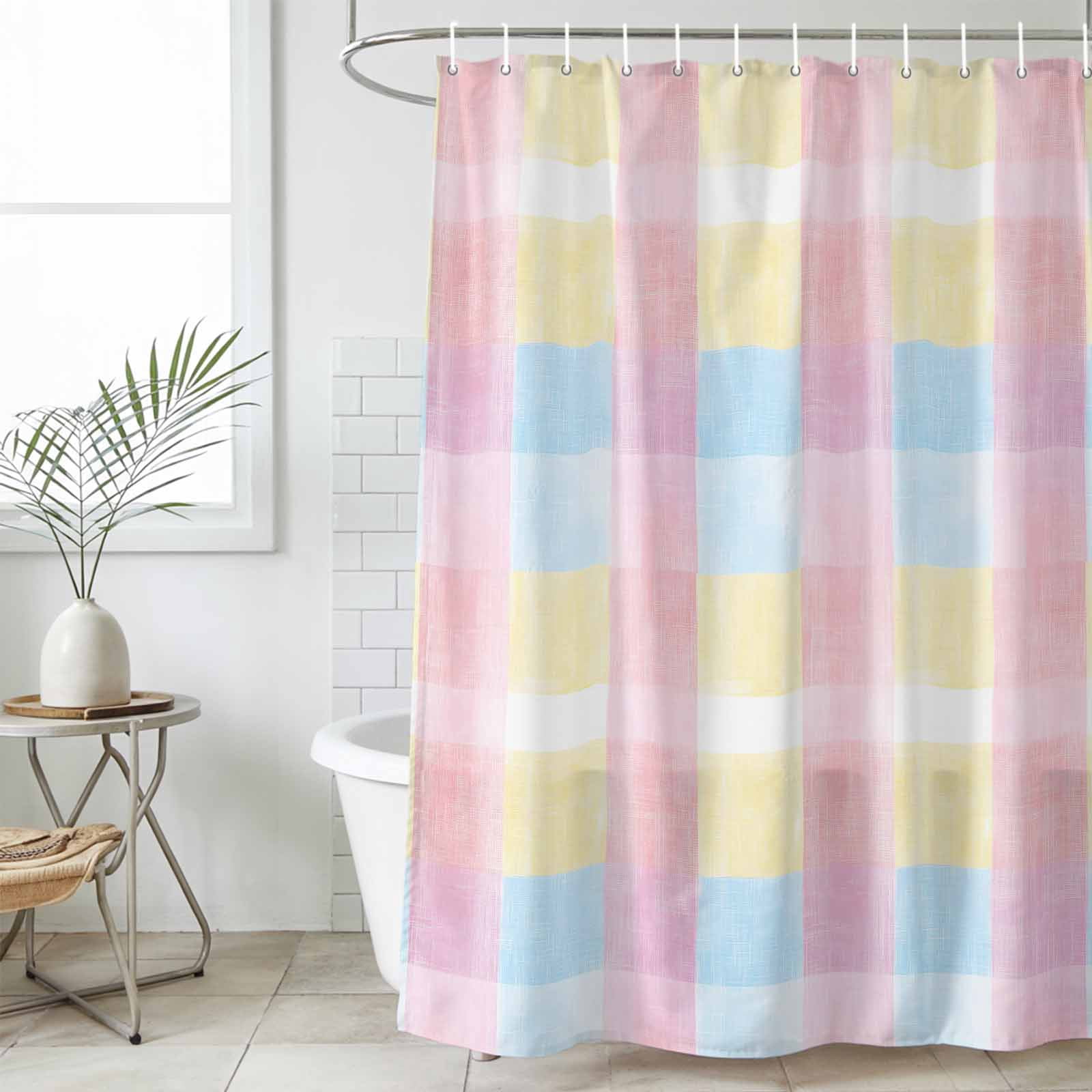 Colorful Plaid Waterproof Fabric Shower Curtain,Modern Pink Blue Yellow ...