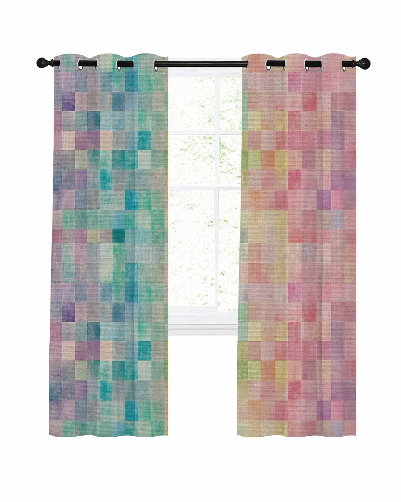 Colorful Plaids Blackout Curtains 63 Inch Length Rainbow Thermal ...