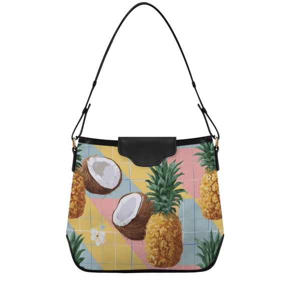 Colorful Plaids with Pineapples Coconuts Flowers Women's Tote Bag ...
