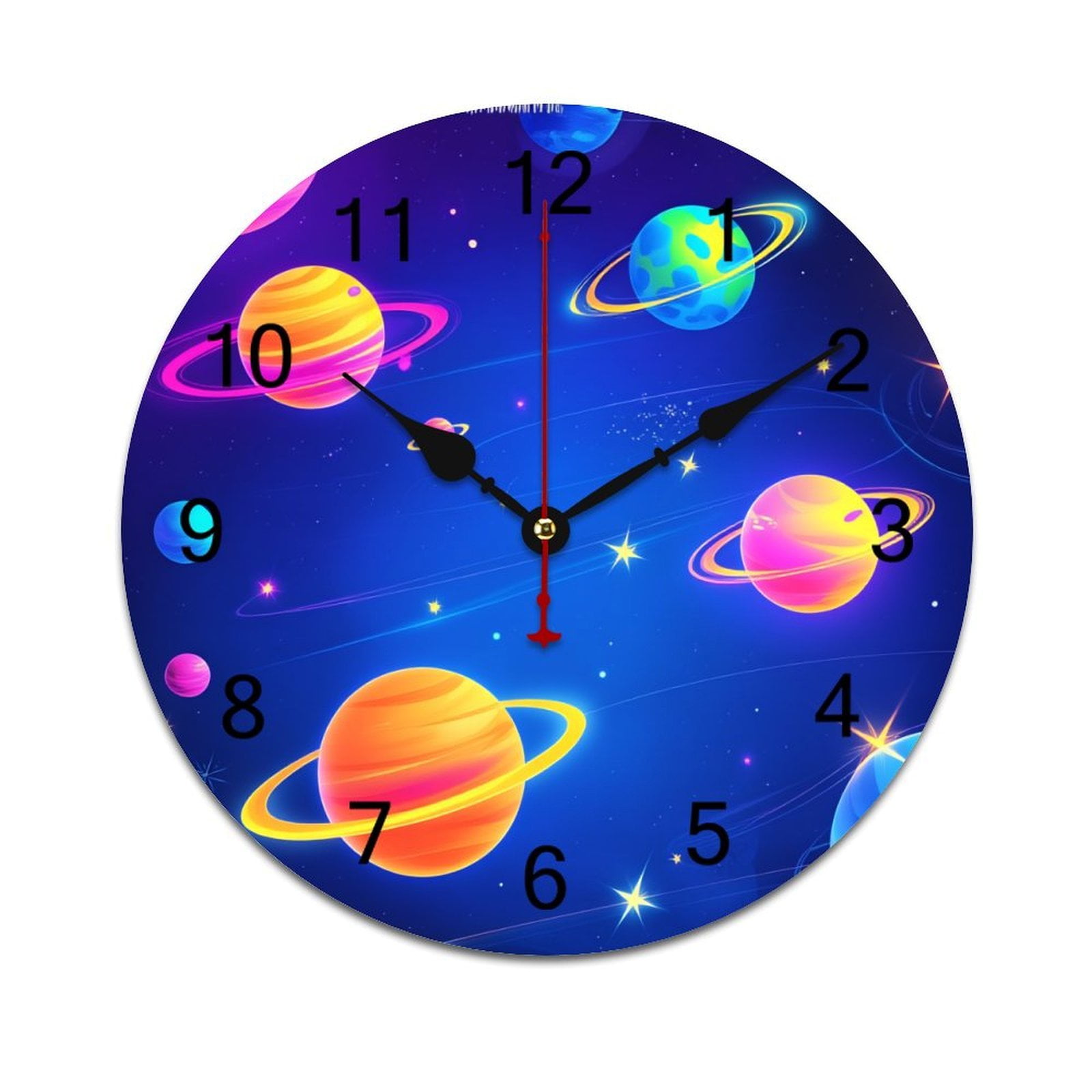 Colorful Planetary Orbit Art-2 Word Saying Big Wall Clock Home Decor ...